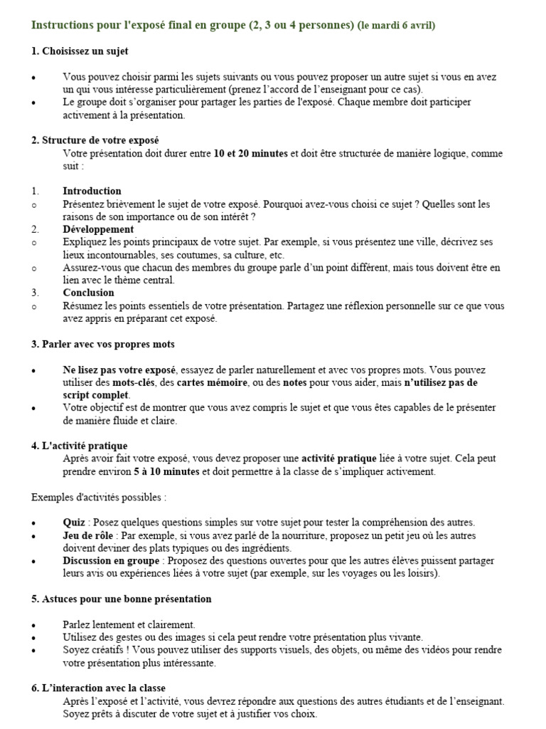 Guide pour un exposé de 10 minutes | PDF