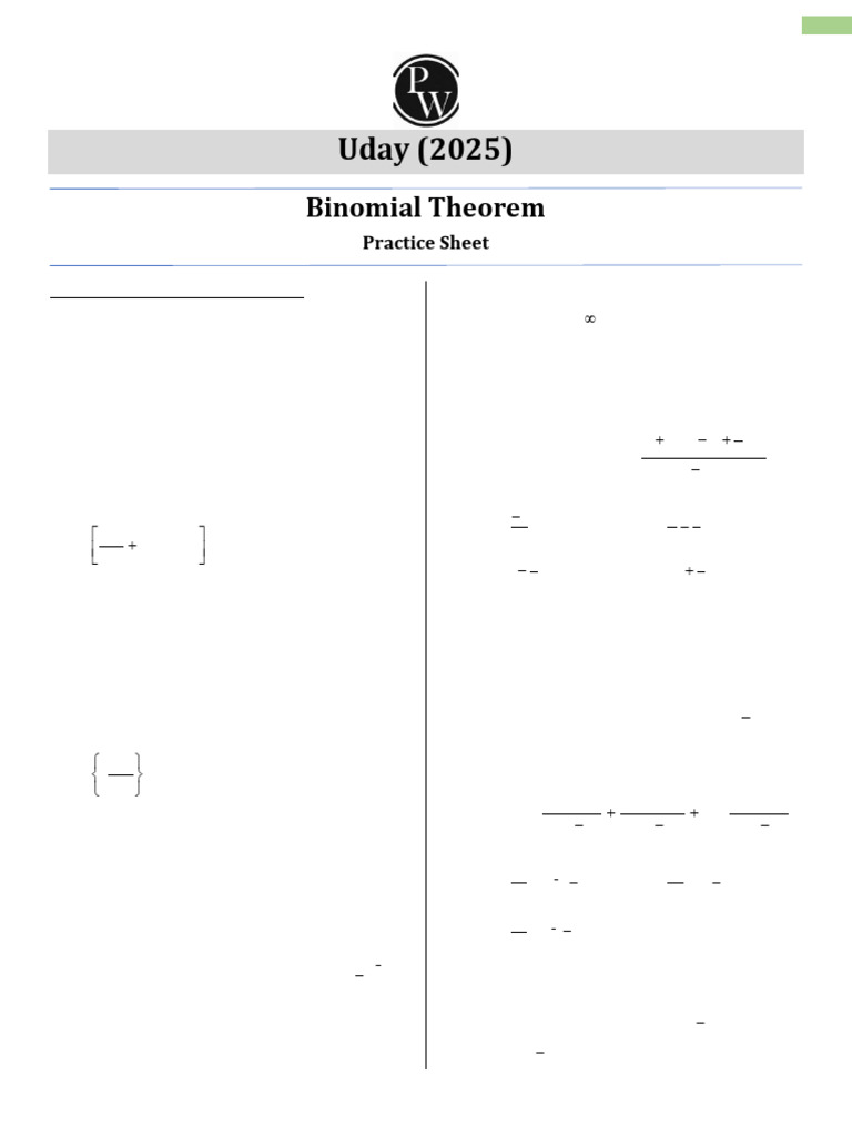 Binomial Theorem - Practice Sheet | PDF | Algebra | Mathematics