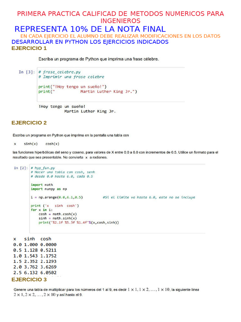 Primera Practica Calificad de Metodos Numericos para Ingenieros 2025 I | PDF