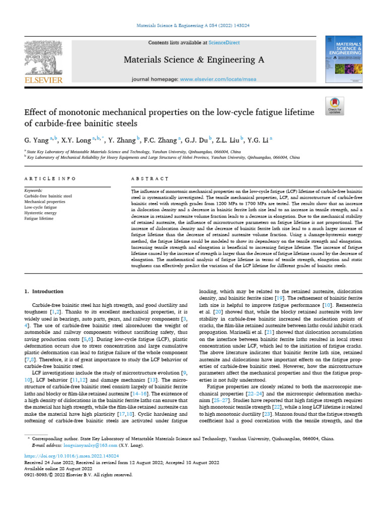 Effect of Monotonic Mechanical Properties On The Low-Cycle Fatigue ...