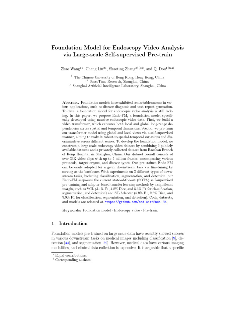 Foundation Model For Endoscopy Video Analysis Via Large-Scale Self ...