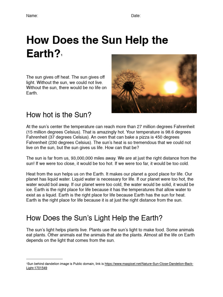 How Does The Sun Help The Earth? | PDF | Sun | Atoms