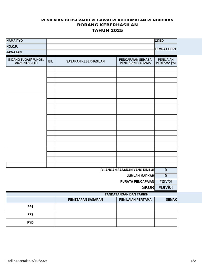 Templat Borang Keberhasilan 2025 | PDF