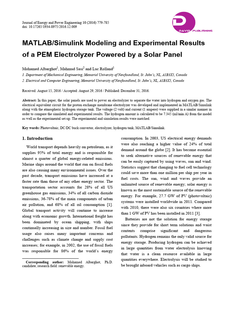 PEM Electrolyzer Solar Panel Model | PDF | Sustainable Technologies ...