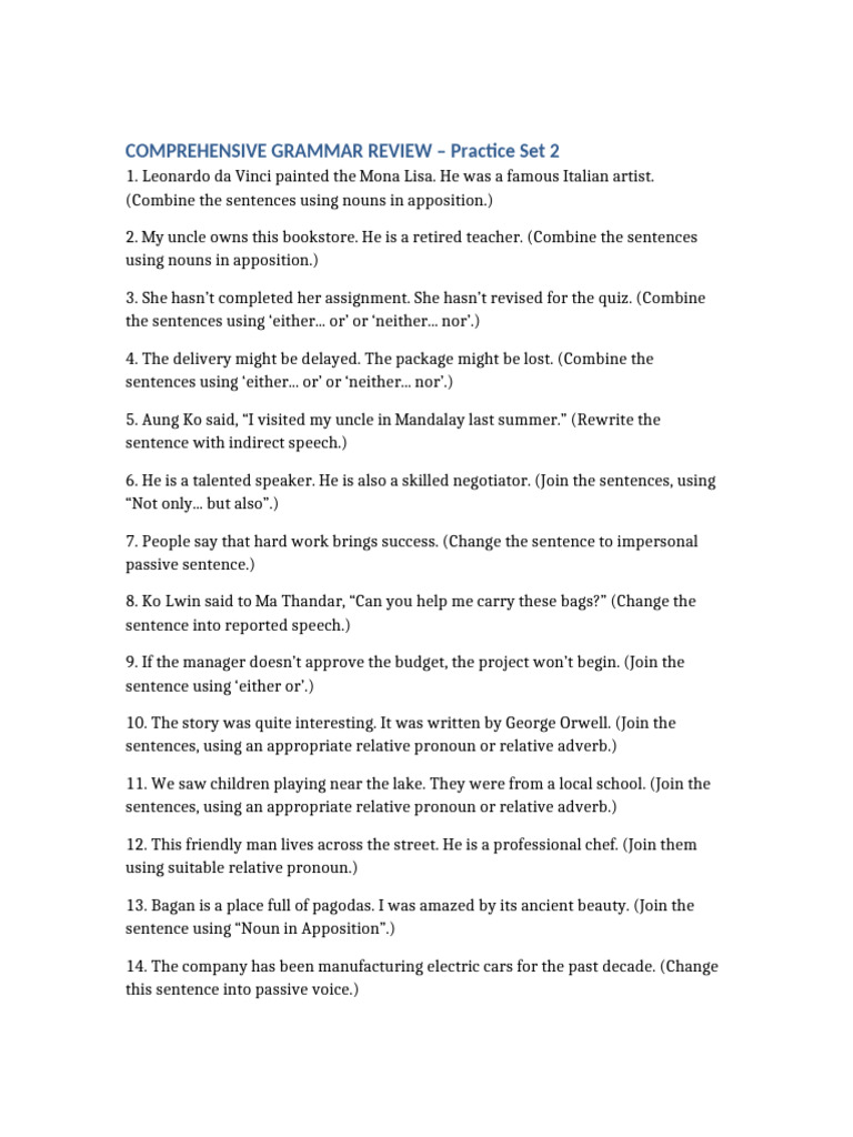 Comprehensive Grammar Review Set 2 | PDF | Adjective | Languages