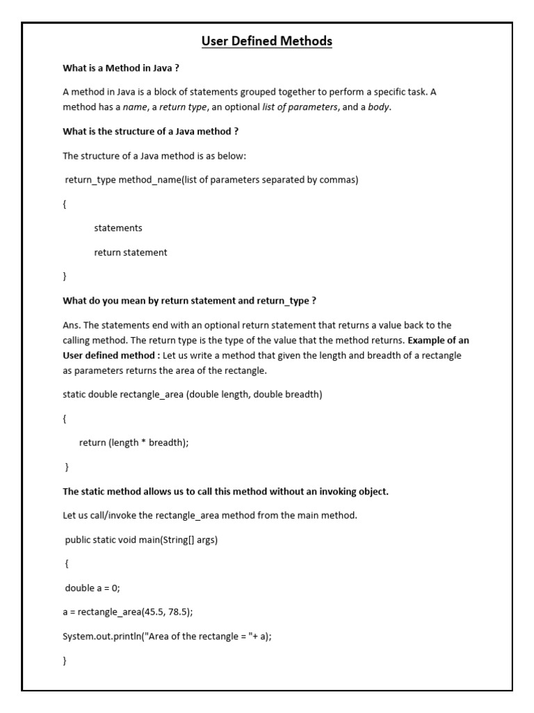 Notebook Work User Defined Methods Object Oriented Programming Part I Pdf Method