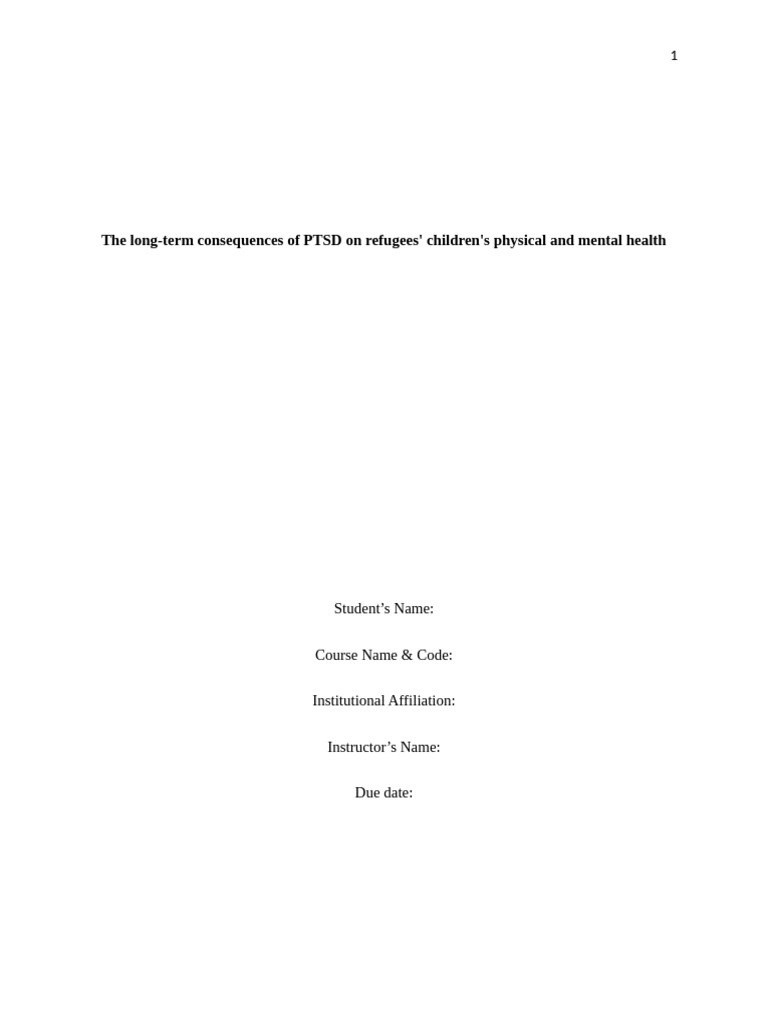 PTSD in Refugee Children | PDF | Refugee | Mental Health