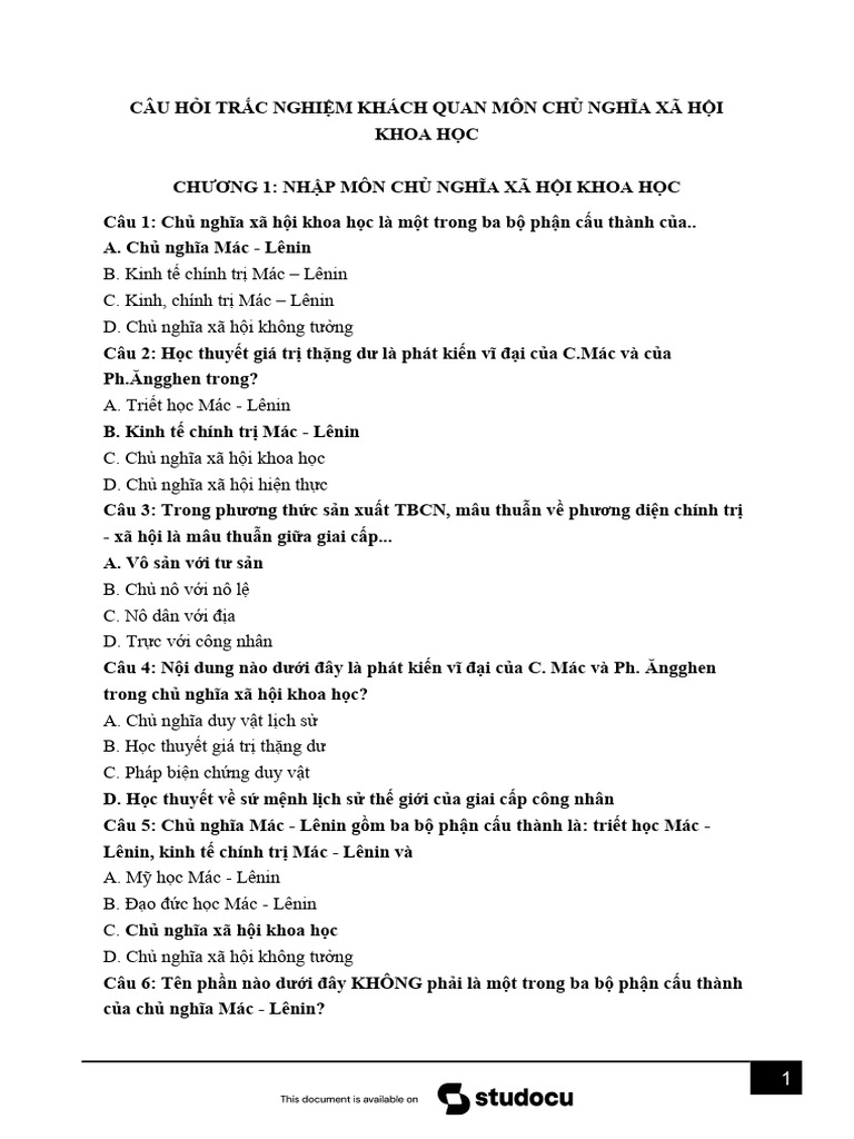 Bản Sao Trac-Nghiem-Chu-Nghia-Xa-Hoi-Chuong-1 | PDF