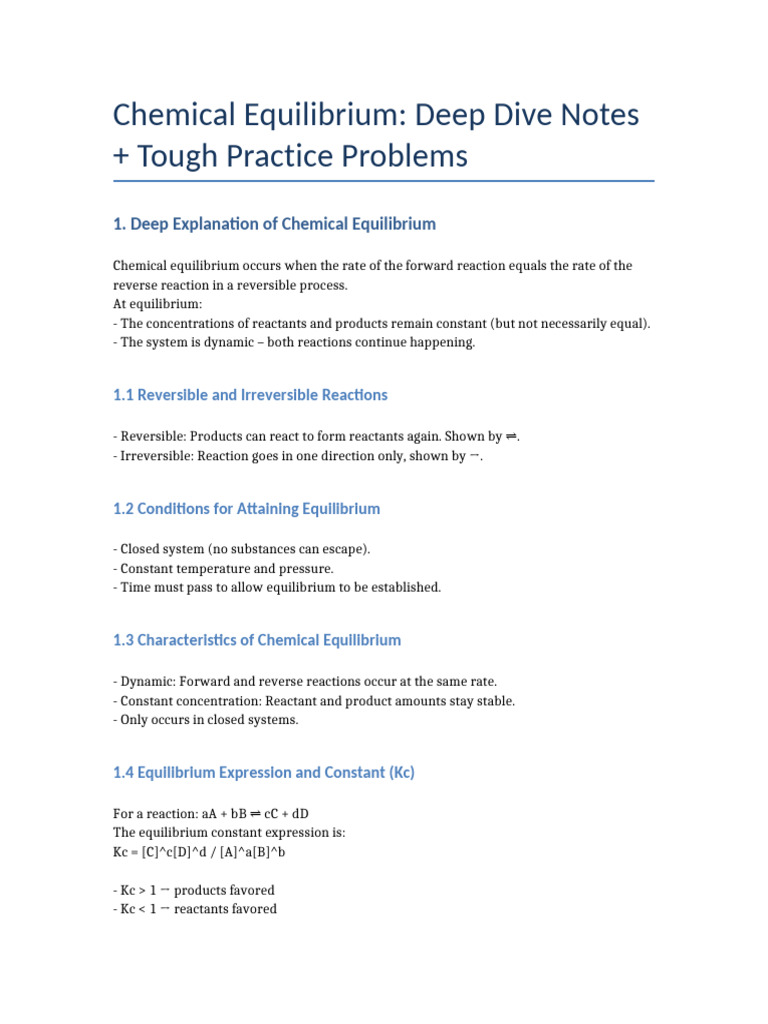 Chemical_Equilibrium_Notes_and_Worksheet | PDF | Chemical Equilibrium ...