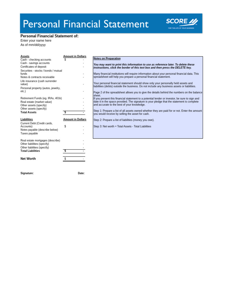 Personal Financial Statement Template | PDF | Mortgages | Promissory Note