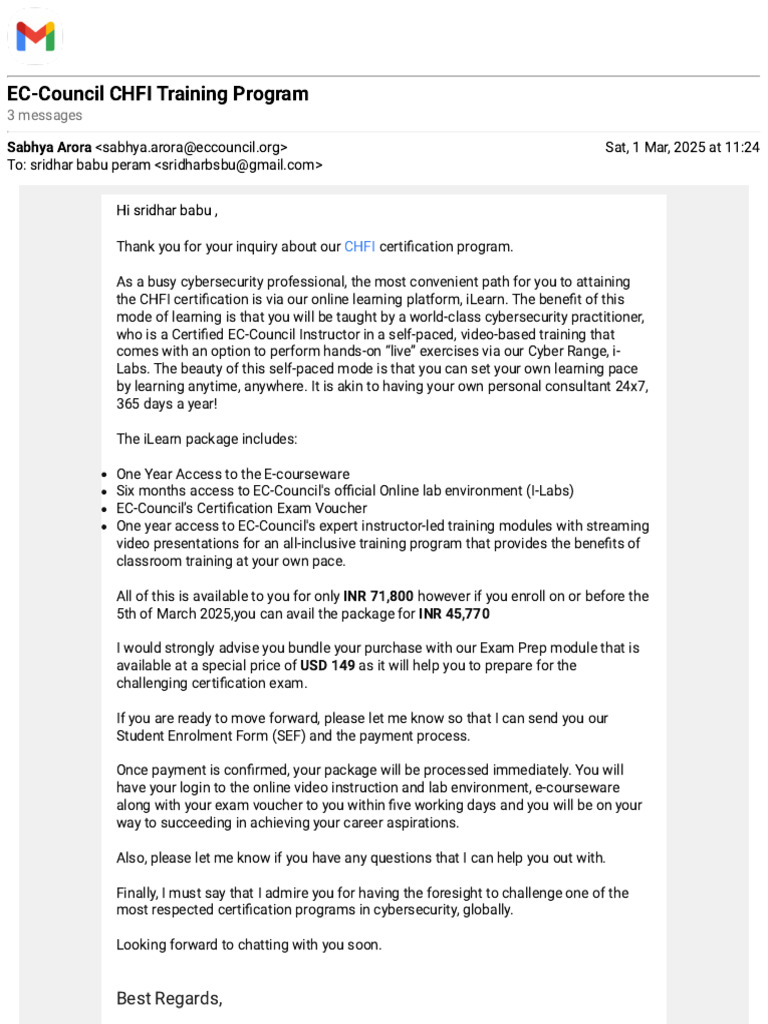 Gmail - EC-Council CHFI Training Program | PDF | Computing | Cyberspace