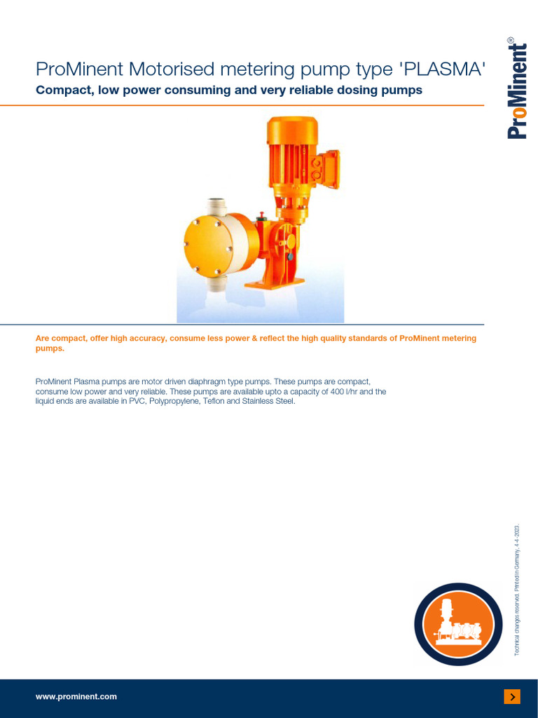 Motorised Diaphragm Dosing Pump-Plasma PSMa - en | PDF | Pump | Gas Technologies