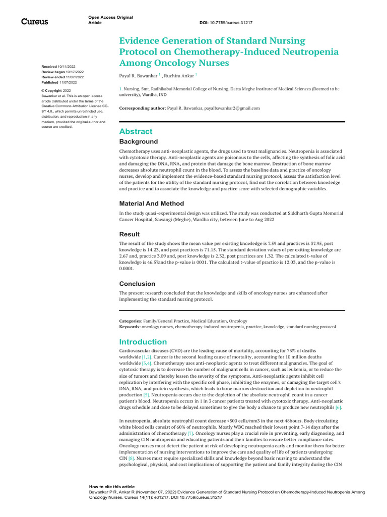 Evidence Generation of Standard Nursing Protocol o | PDF | Chemotherapy ...