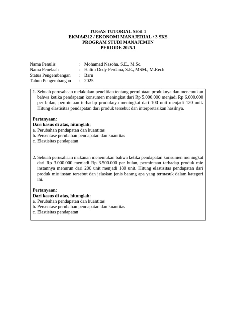 Tugas 1 Ekonomi Manajerial | PDF