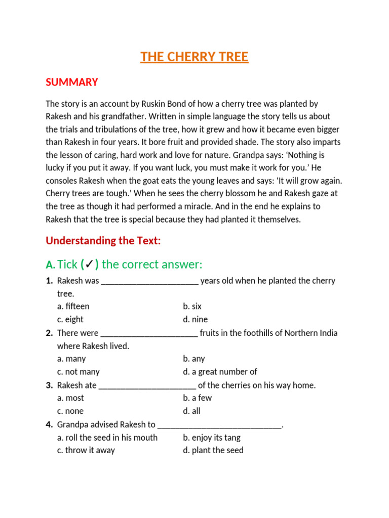 UNIT 3 - SEC B The Cherry Tree | PDF