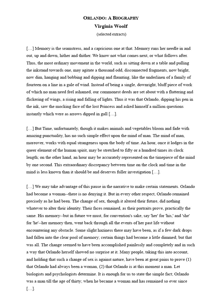 Virginia Woolf Orlando a Biography Extracts | PDF