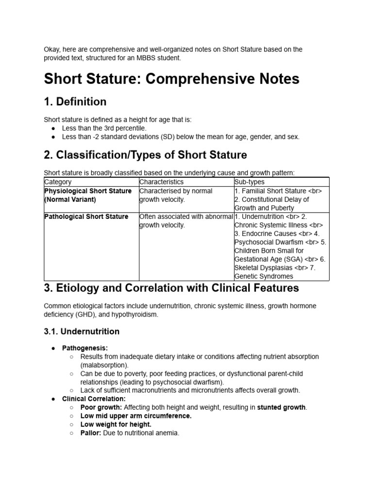 Short Stature. | PDF | Hypothyroidism | Growth Hormone
