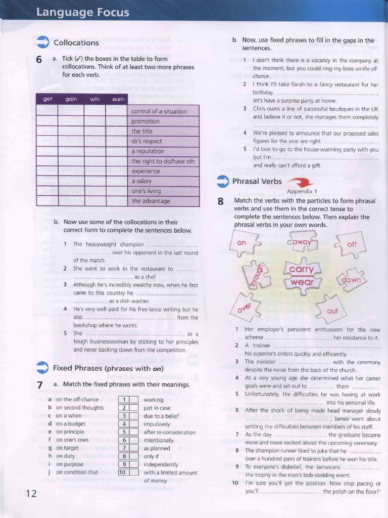 Collocation and Phrasal Verb Practice | PDF