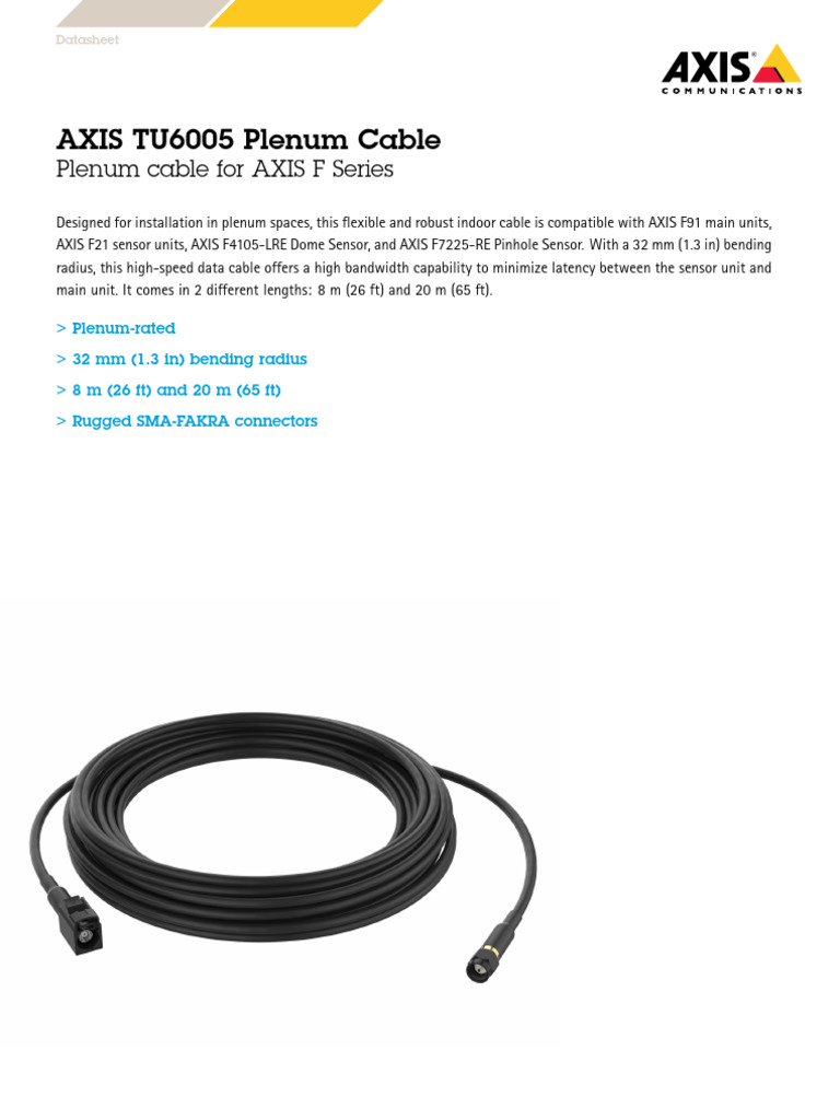 Datasheet Axis Tu6005 Plenum Cable en US 387824 | PDF | Telecommunications | Electrical Engineering