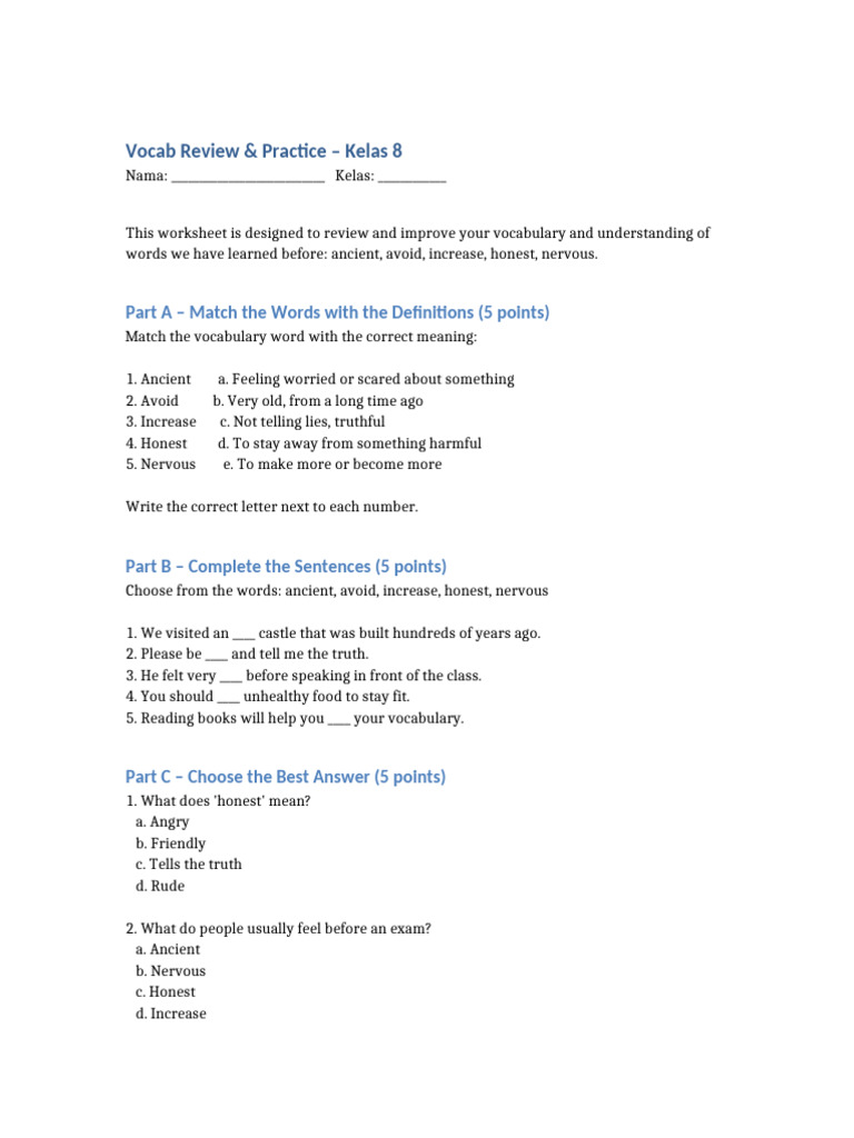 Vocab Review Practice Grade8 | PDF