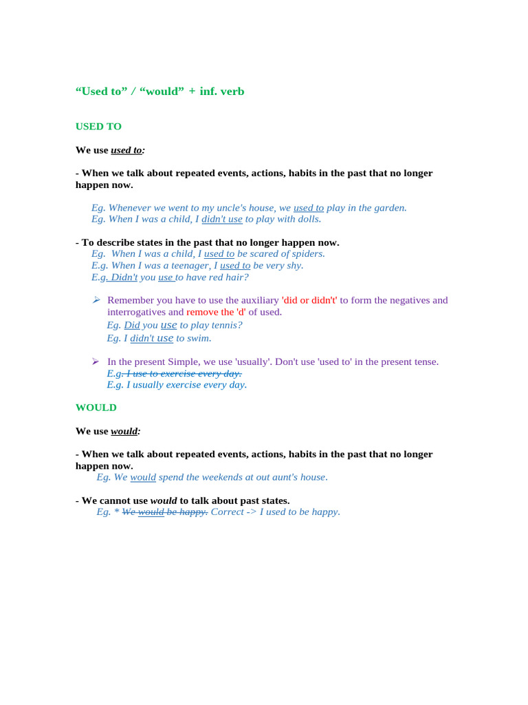 Understanding "Used to" and "Would" in English | PDF | Linguistics ...