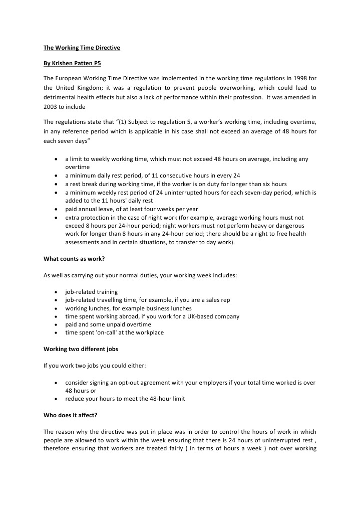 EU Working Time Rules Explained | PDF | Working Time | Overtime