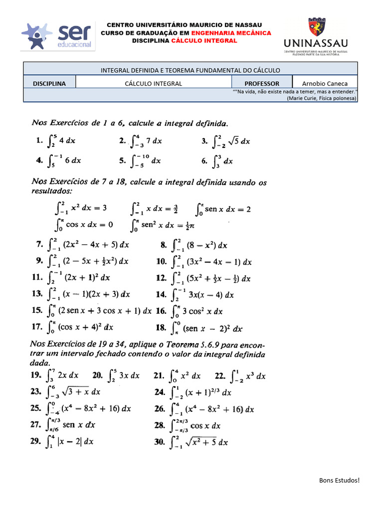 Integral Definida e Teorema Fundamental Do Cálculo | PDF