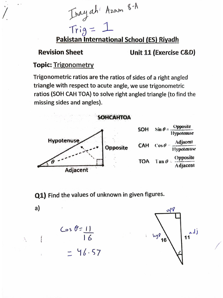 trig worksheet | PDF