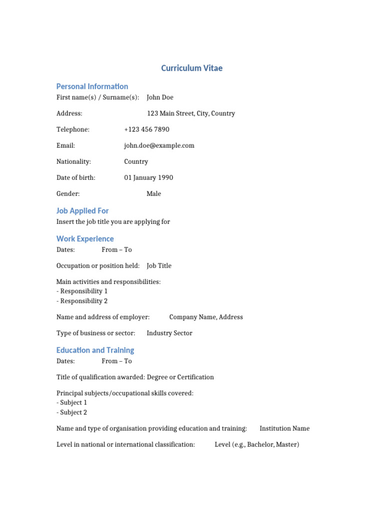 Europass_CV_Template | PDF