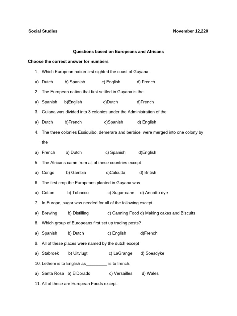 Social Studies Test (Nov 22) | PDF | North America | Slavery