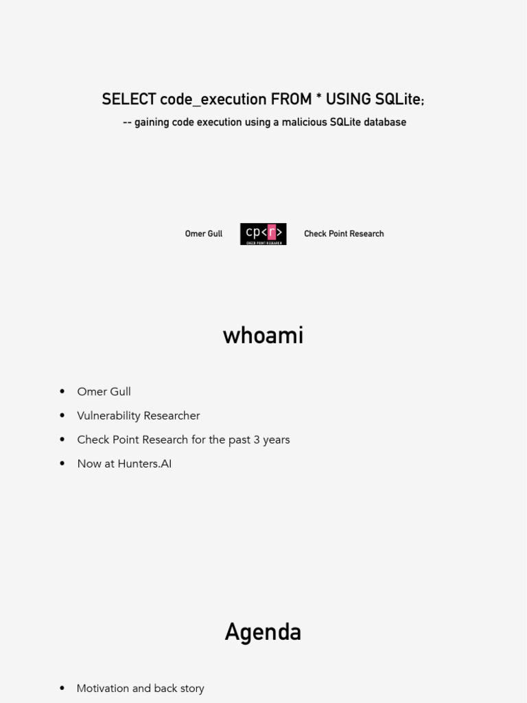 DEFCON 27 Omer Gull SELECT Code Execution FROM USING SQLite | PDF | Pointer (Computer ...