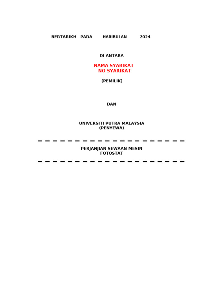 Kontrak Perkhidmatan Sewaan Mesin Fotostat | PDF
