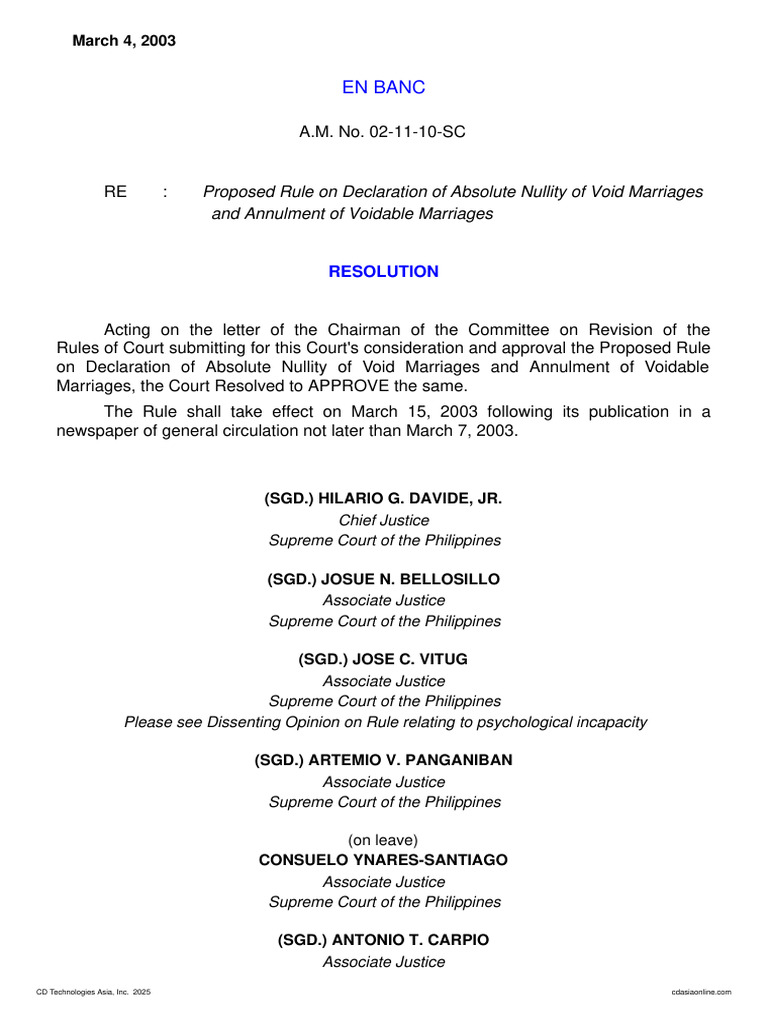 Rule On Declaration of Absolute Nullity of Void Marriages and Annulment of Voidable Marriages ...