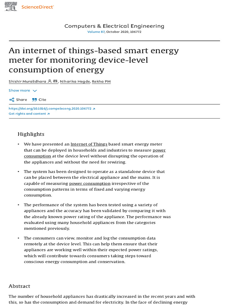 An internet of things-based smart energy meter for monitoring de | PDF | Energy Conservation ...