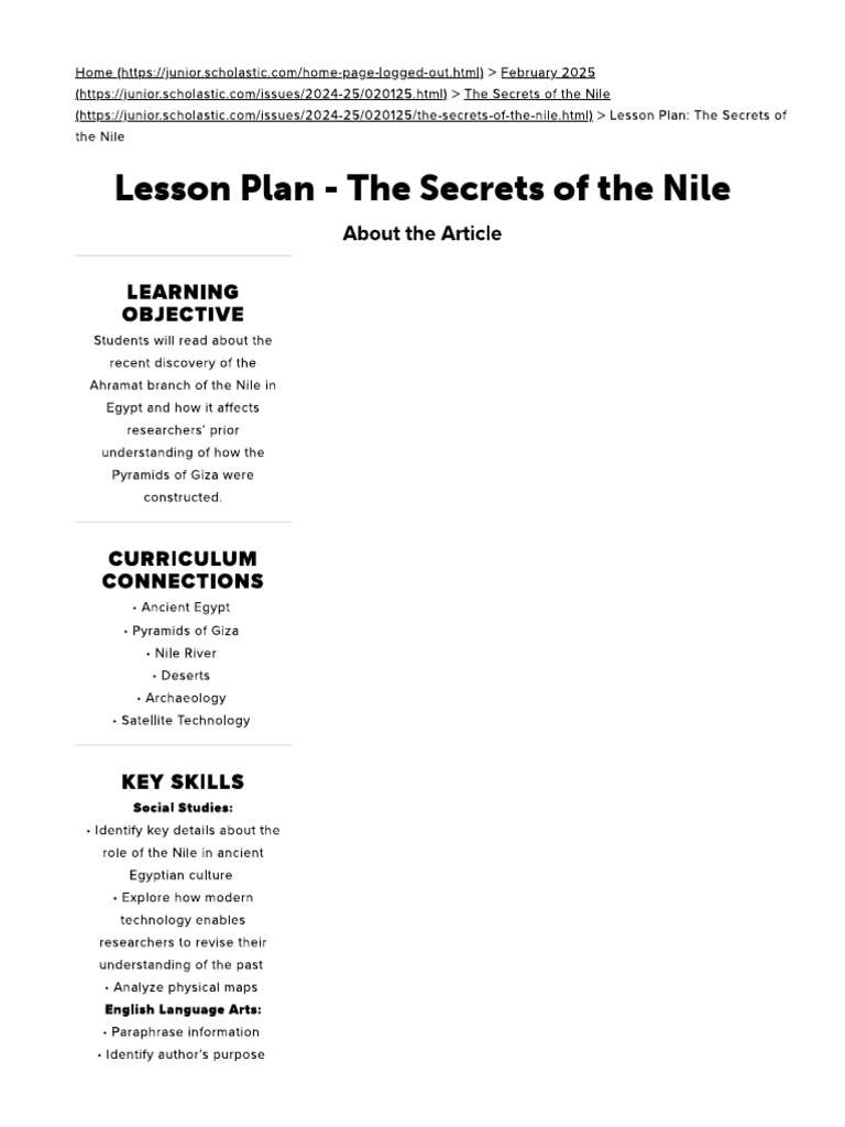 Lesson Plan: The Secrets of The Nile | PDF