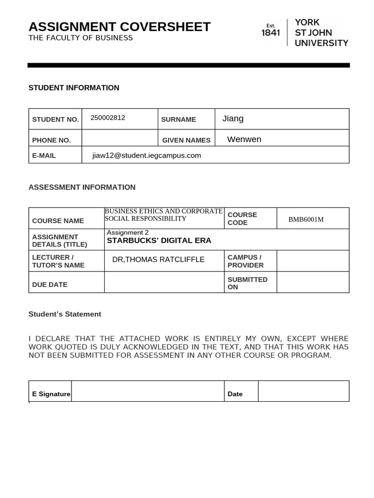 Starbucks Digital Era Assignment Cover | PDF