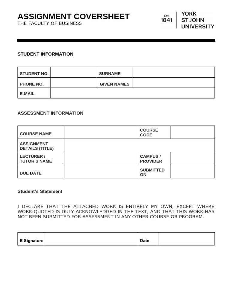 Assignment Cover Page (Copy) | PDF