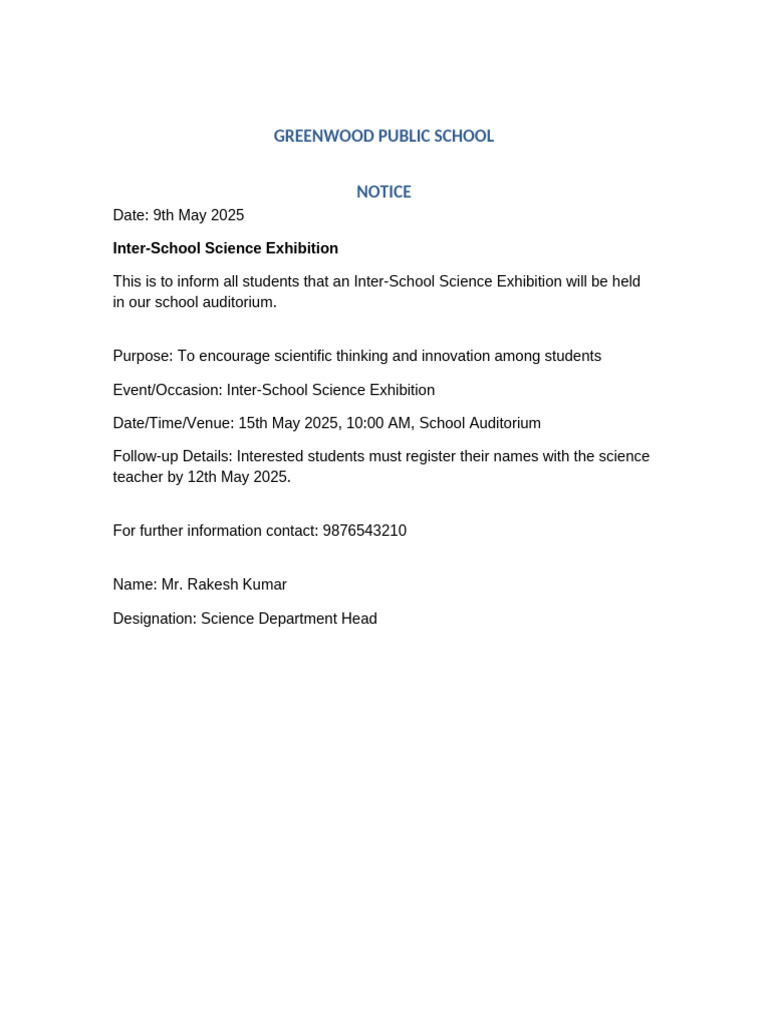 Science Exhibition Notice | PDF