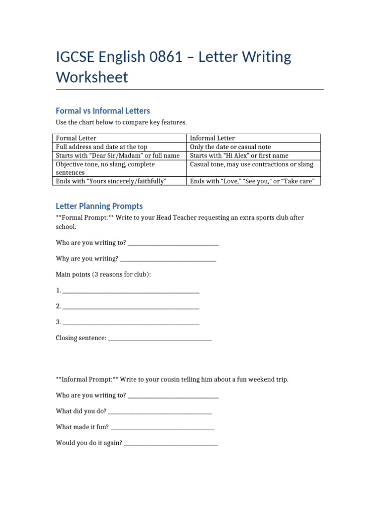 Theo Letter Writing Worksheet Formal Informal | PDF