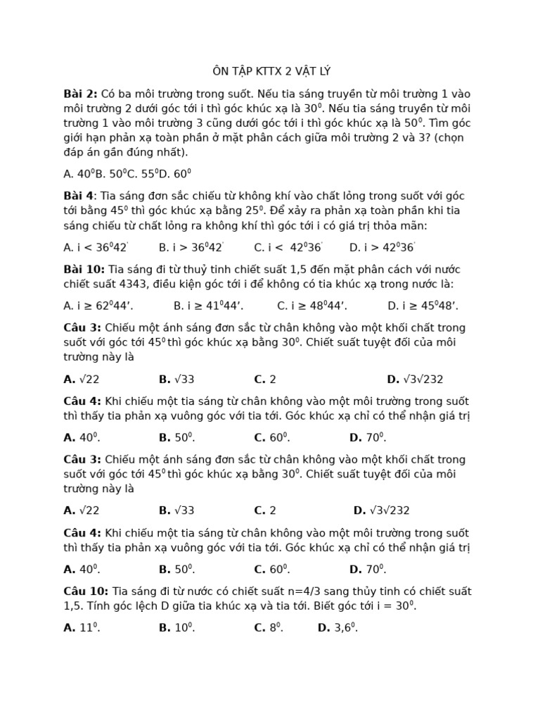 Ôn Tập Kttx 2 Vật Lý | PDF