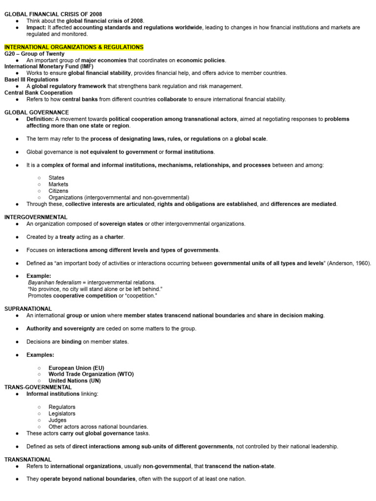 Contemporary World - International Organizations & Regulations | PDF ...