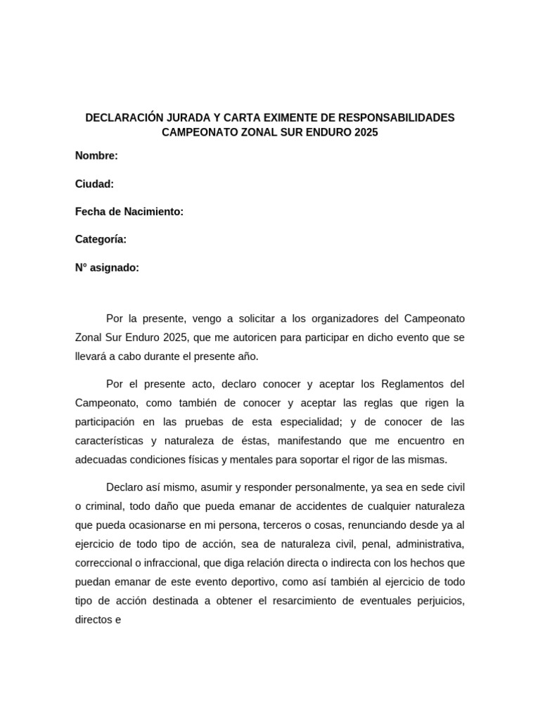 Anexo 2 Carta Eximente de Responsabilidad | PDF