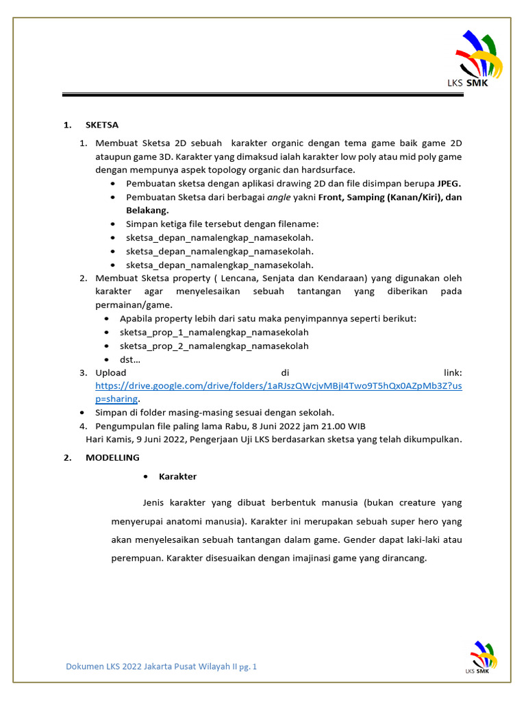 LKS 2022: Sketsa dan Modelling Game | PDF