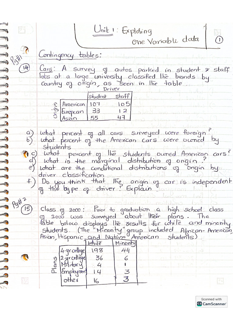 Unit 1 notes 1 - Exploring categorical data | PDF