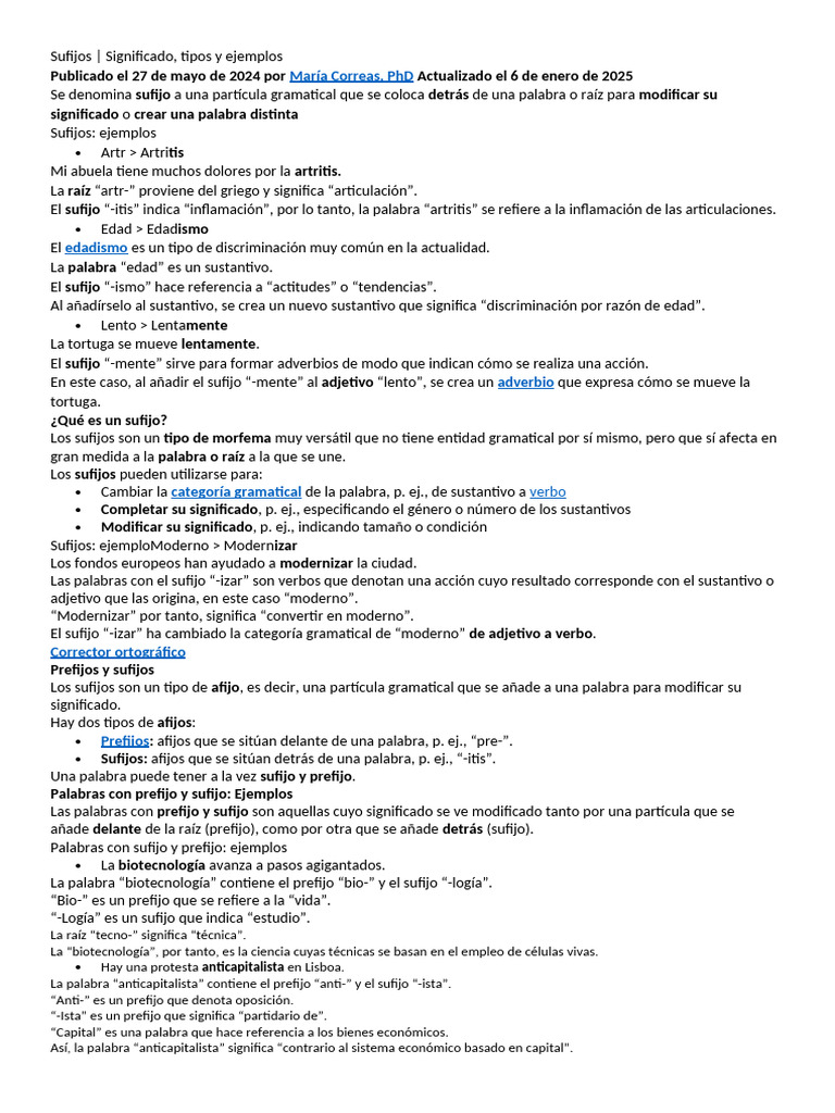 Sufijos | PDF | Palabra | Sustantivo