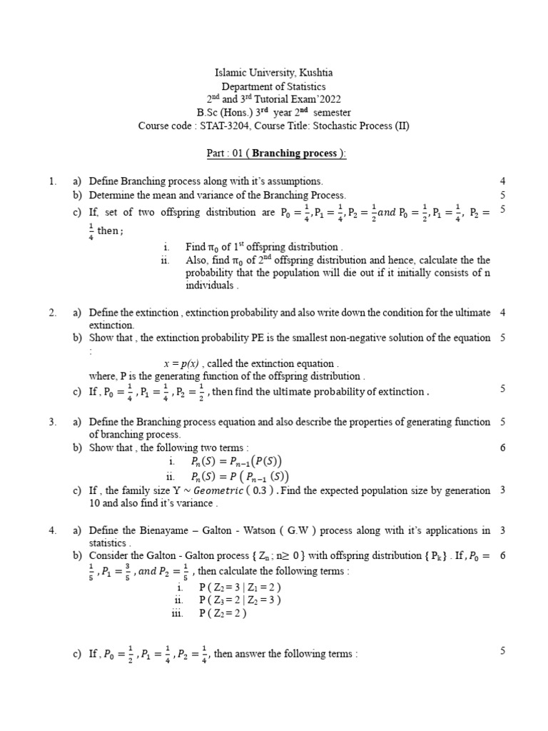 2nd and 3rd Tutorial Stochastic Process II | PDF | Markov Chain | Probability Theory