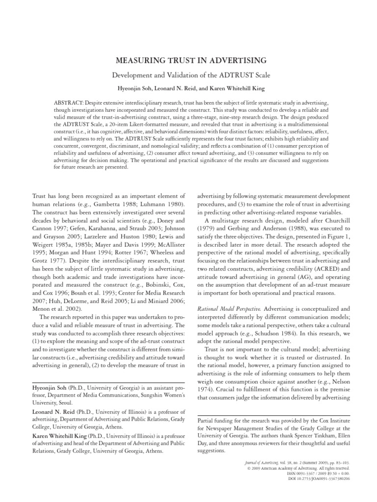Measuring Trust in Advertising: ADTRUST Scale | PDF | Factor Analysis ...