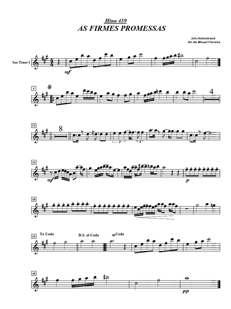 Sax Tenor I Sheet Music: Hino 459 | PDF