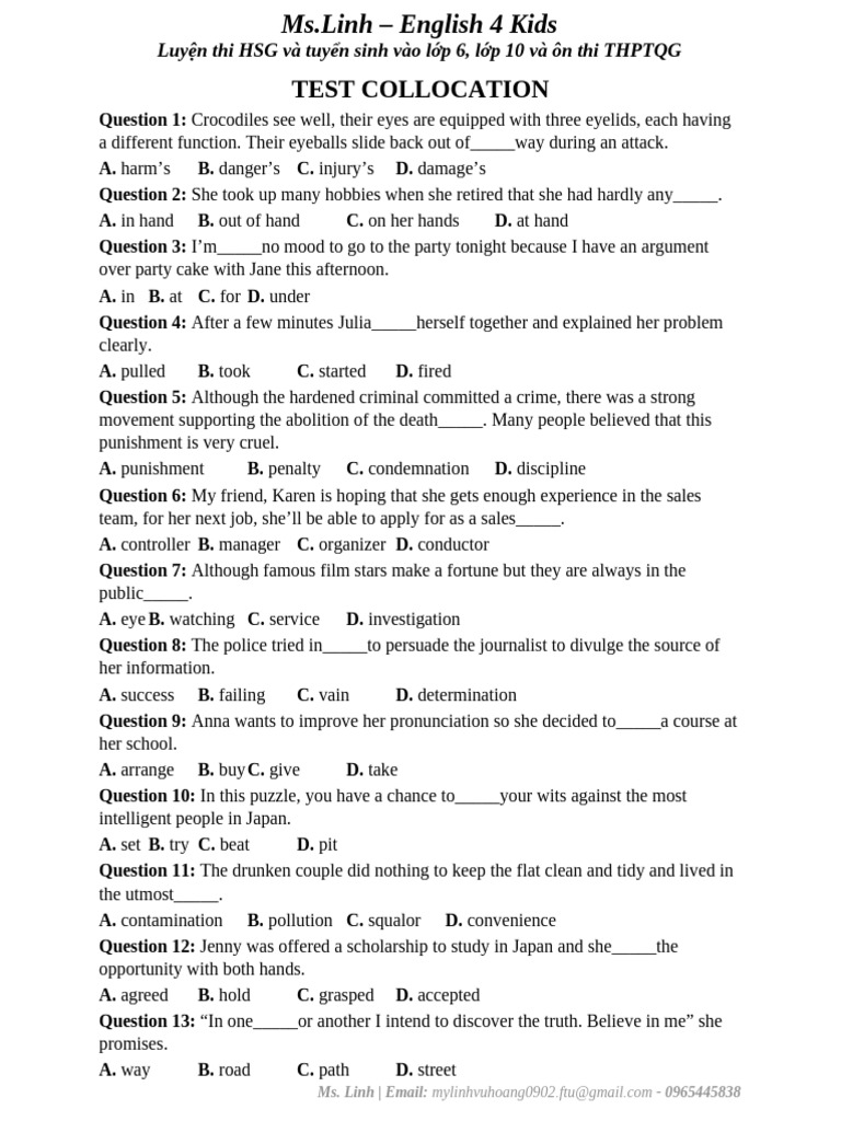 Test Collocation With Key | PDF