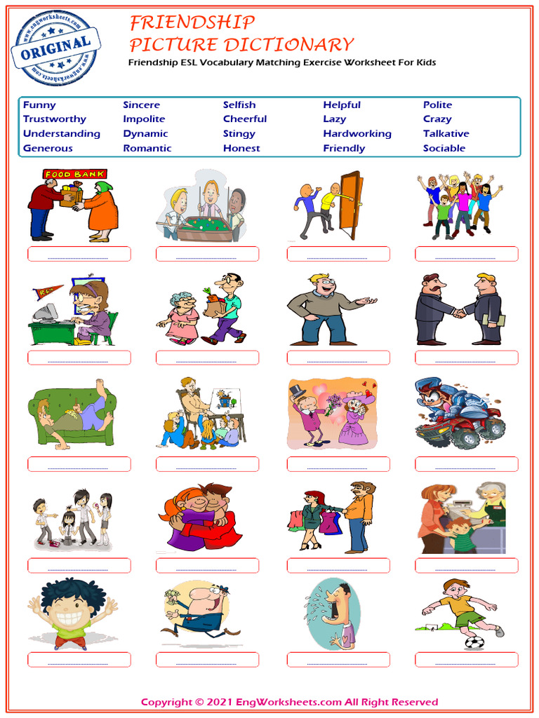 friendship-esl-vocabulary-matching-exercise-worksheet-for-kids-7170 | PDF